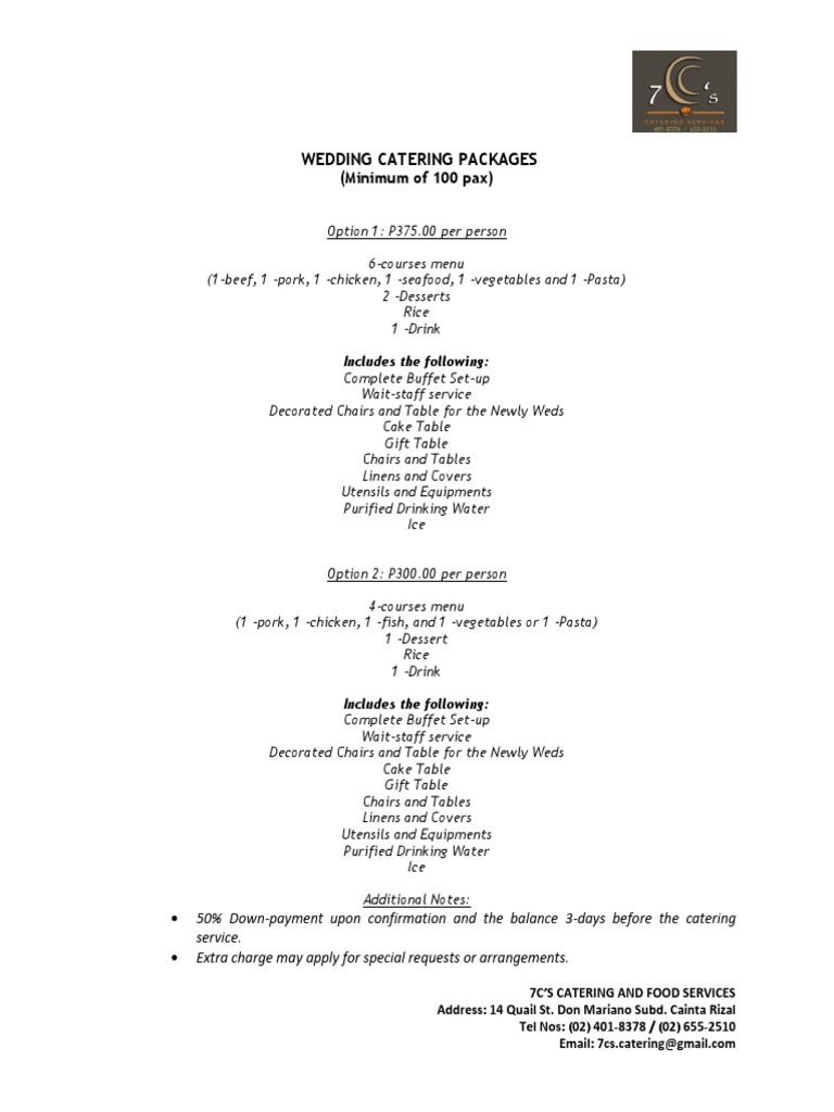 Wedding Catering Packages Cainta | PDF