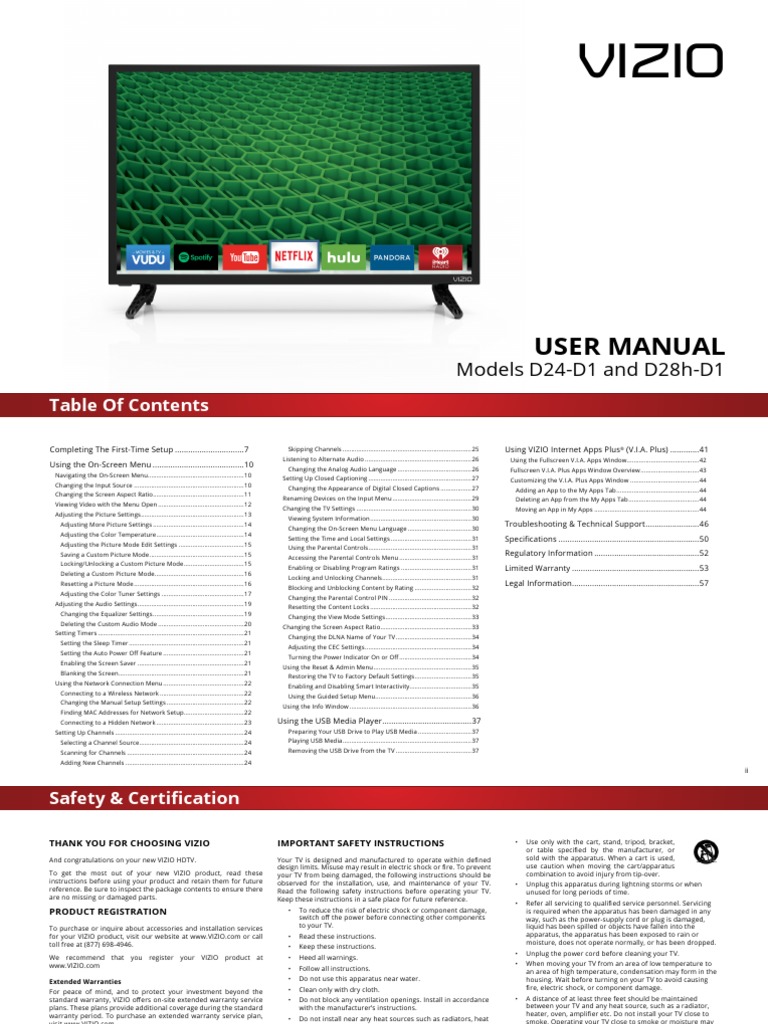 Vizio: User Manual | PDF | Menu (Computing) | Ac Power Plugs And Sockets
