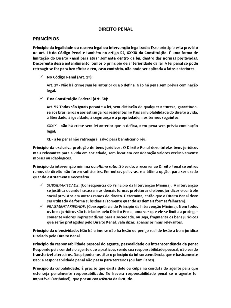 Resumo De Direito Penal Princípios E Básico Dos Artigos Estatuto