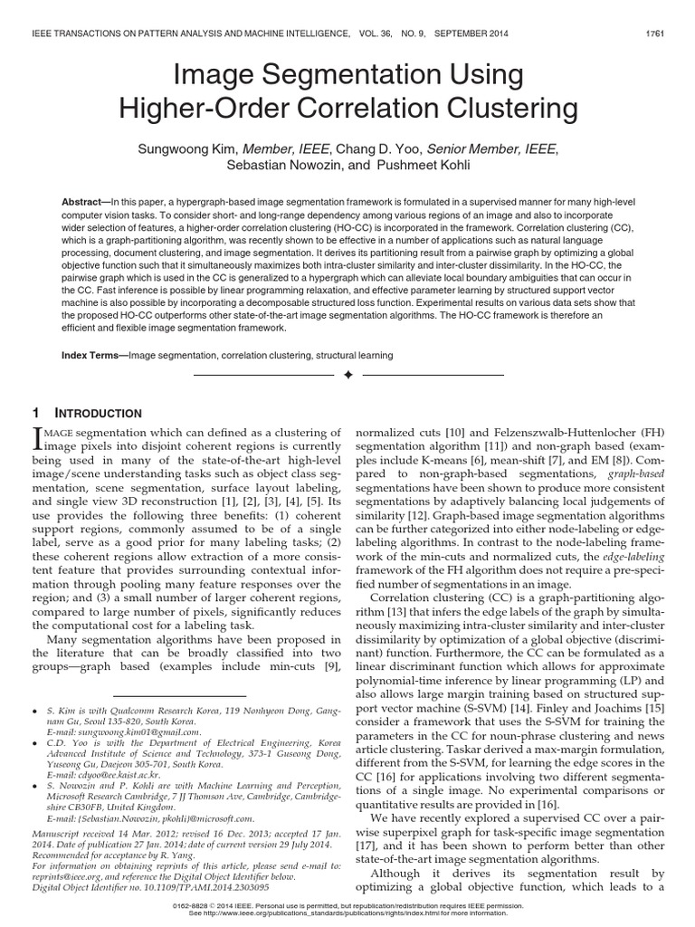 09 - S. Kim, S. Nowozin, P. Kohli, and C. D. Yoo, Higher-Order Correlation Clustering For Image ...