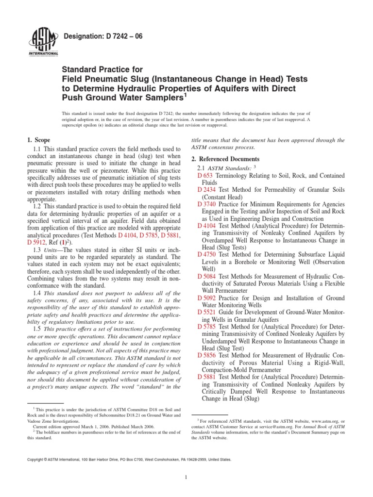 Field Pneumatic Slug (Instantaneous Change in Head) Tests To Determine ...