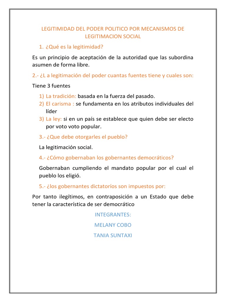 Legitimidad Del Poder Politico Por Mecanismos de Legitimacion Social | PDF