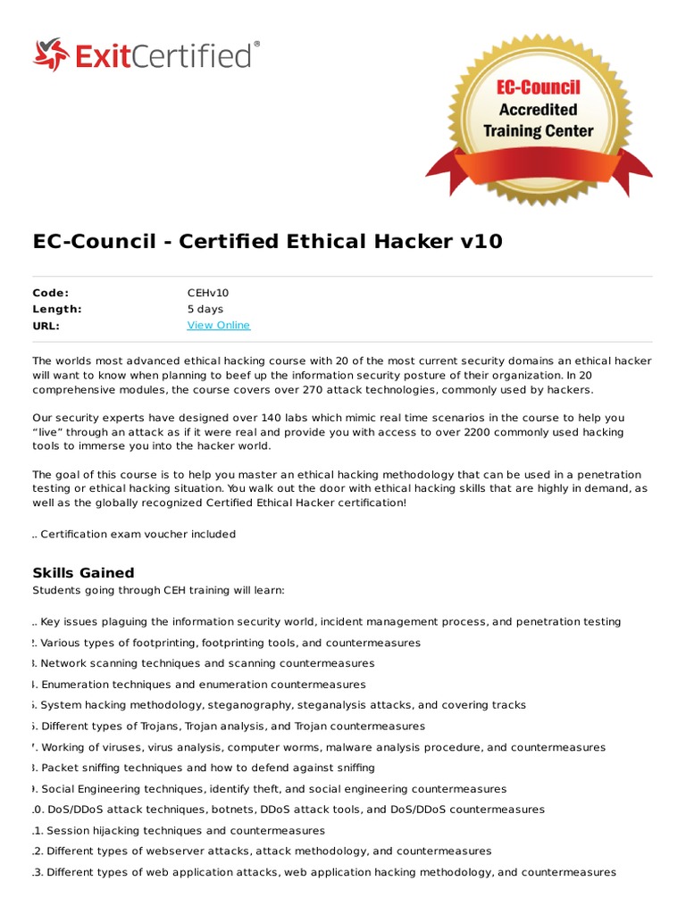 Certified Ethical Hacker v10 | PDF | Security Hacker | Computer Security Certified Ethical Hacker v10 | PDF | Security Hacker | Computer Security