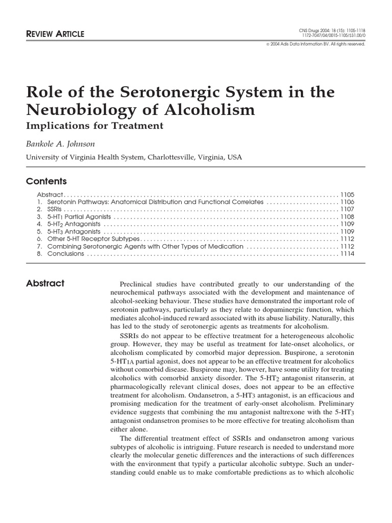Serotonergic System in Alcoholism Treatment | PDF | Serotonin | Alcoholism