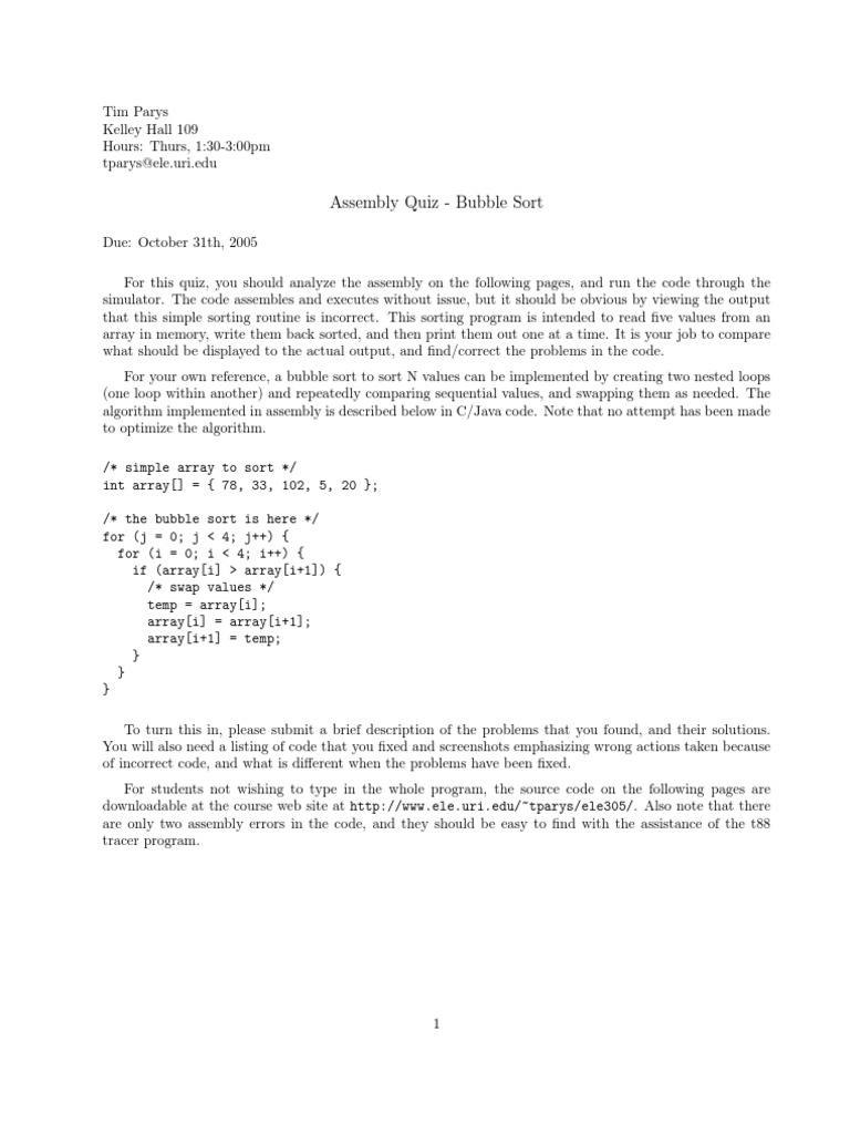 Assembly Bubble Sort Quiz Analysis | PDF | Array Data Structure | Algorithms And Data Structures