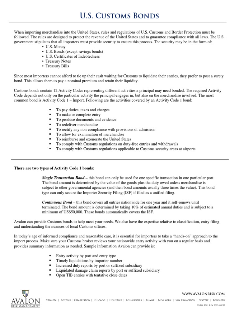 Avalon Risk - What Is A Bond | PDF | Surety Bond | Customs