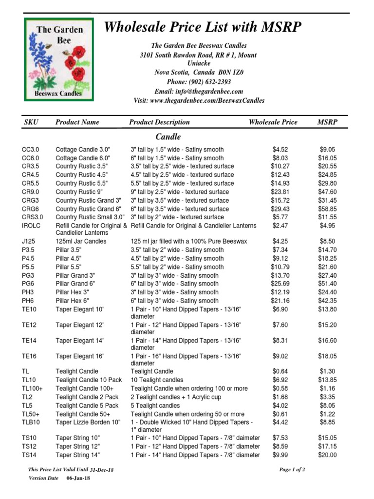 2018 Wholesale Price List With MSRP | PDF | Business
