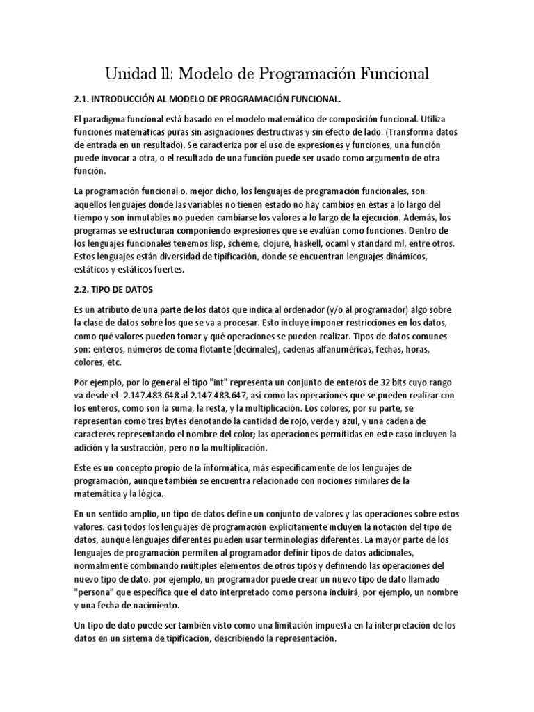 Unidad LL: Modelo de Programación Funcional | PDF | Programacion Funcional | Tipo de datos