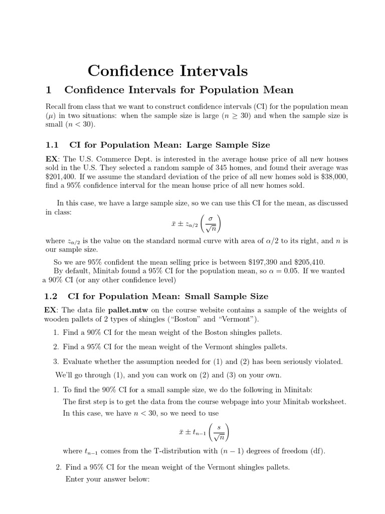 1 Confidence Intervals For Population Mean | PDF | Confidence Interval ...