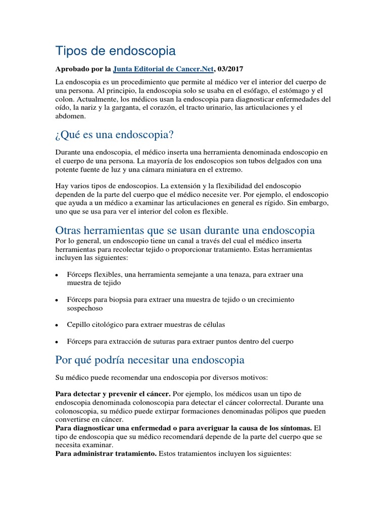 Tipos de Endoscopia y Endos | Descargar gratis PDF | Endoscopia | Estómago