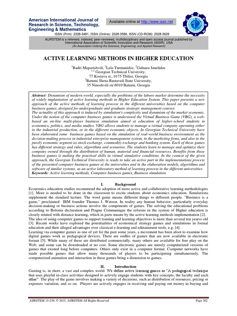 Active Learning Methods in Higher Education | PDF | Simulation | Business