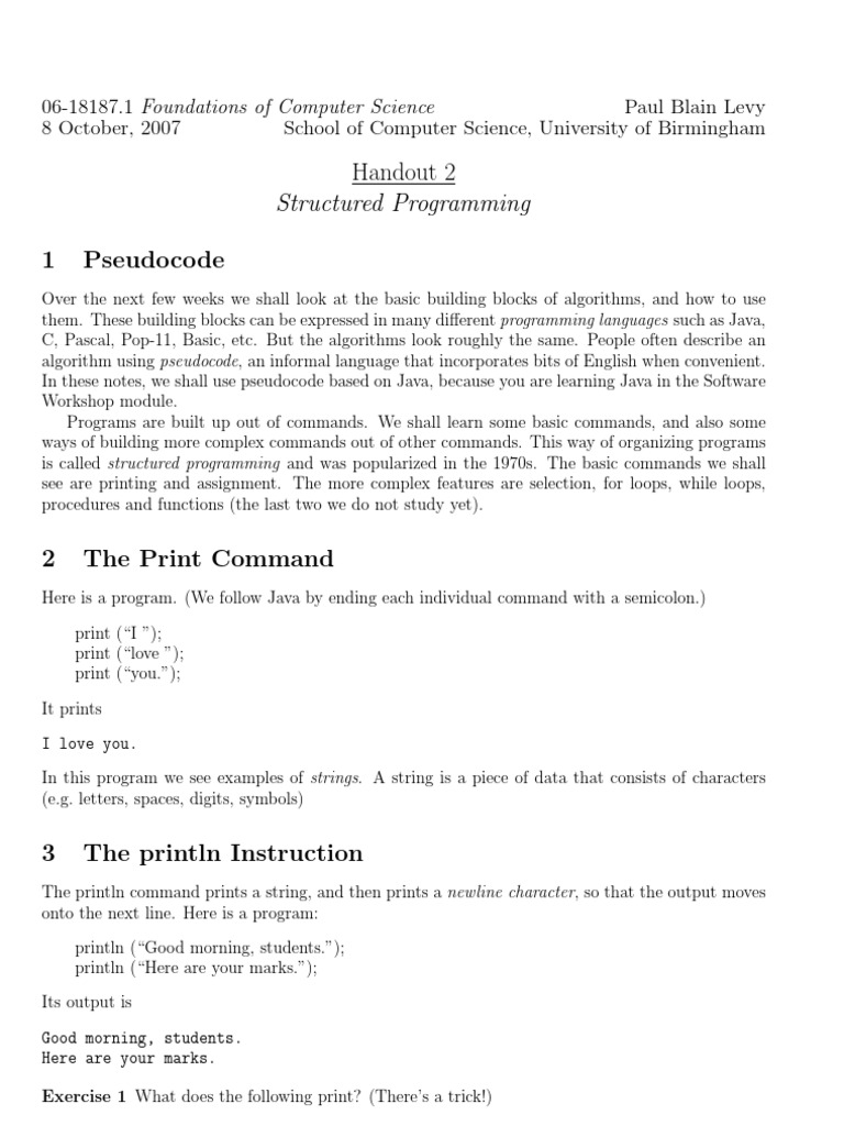 Pseudo Code Structured Programming | PDF | Control Flow | Boolean Data Type Pseudo Code Structured Programming | PDF | Control Flow | Boolean Data Type