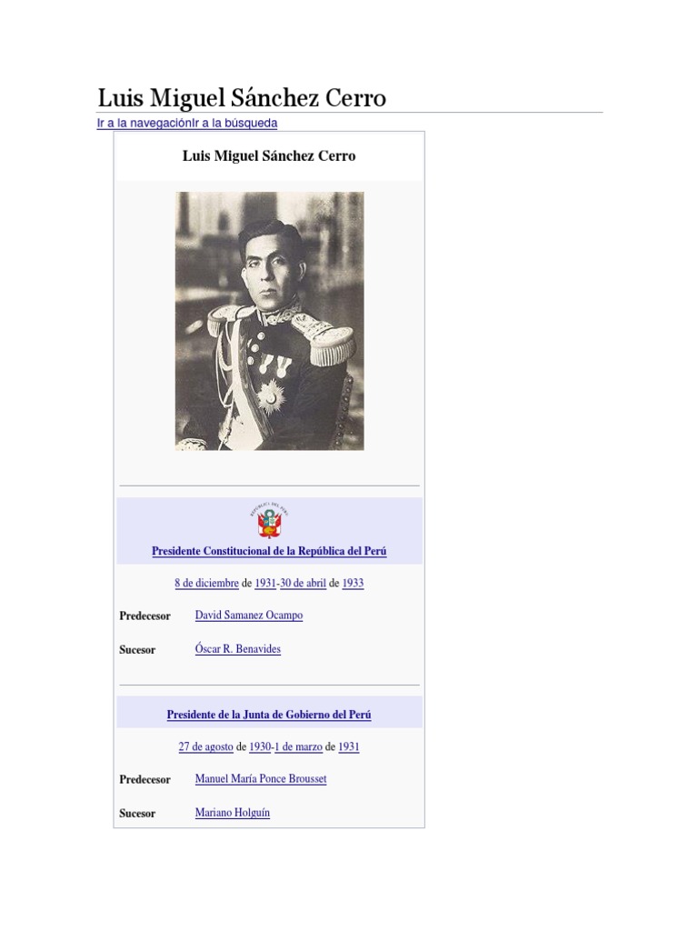 Luis M. Sánchez Cerro: Líder Controversial | PDF | Gobierno | Conflicto ...