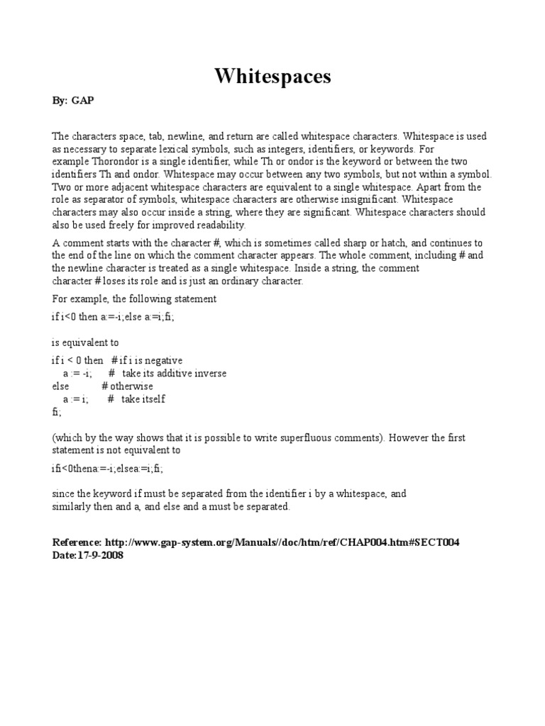 Programming Whitespace Essentials | PDF | Language Arts & Discipline