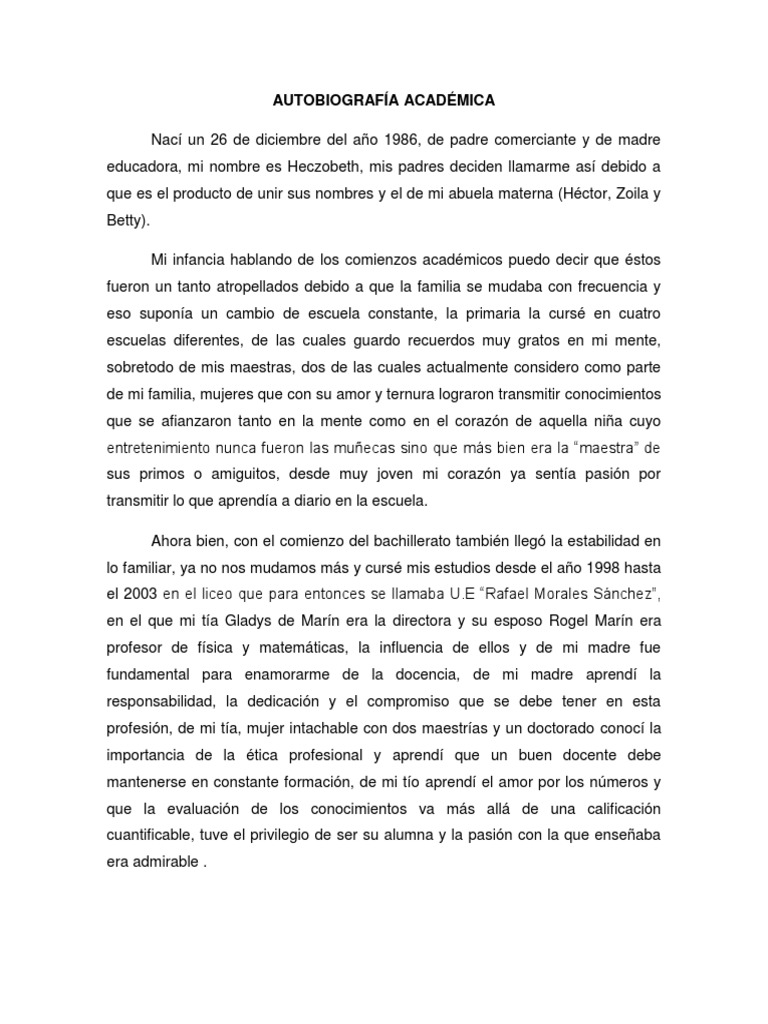 AUTOBIOGRAFÍA ACADÉMICA | Maestros | Evaluación