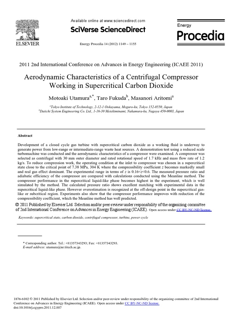 Aerodynamic Characteristics of A Centrifugal Compressor Working in ...