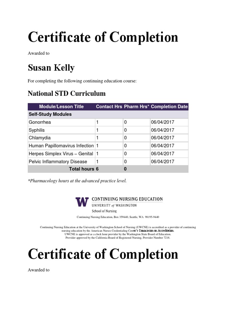 Certificate of Completion STD | PDF | Sexually Transmitted Infection ...