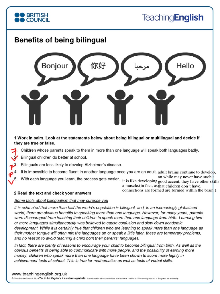 Benefits of Being Bilingual Student Worksheet | PDF | Multilingualism ...