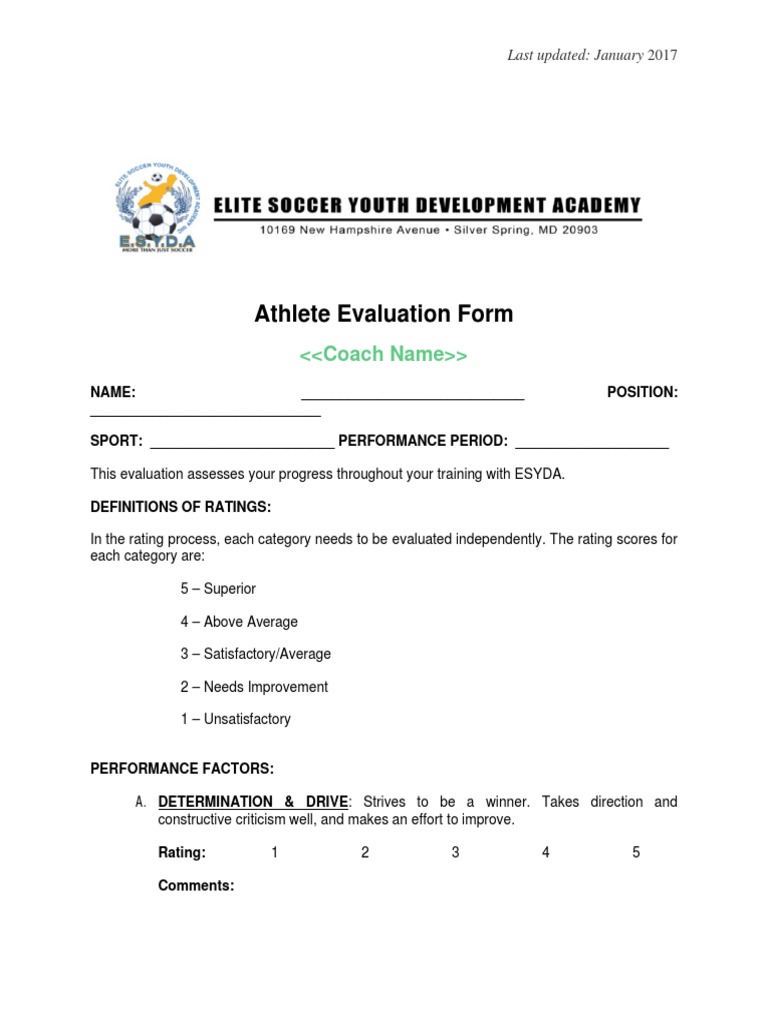 Athlete Evaluation Form | PDF | Competition | Sports