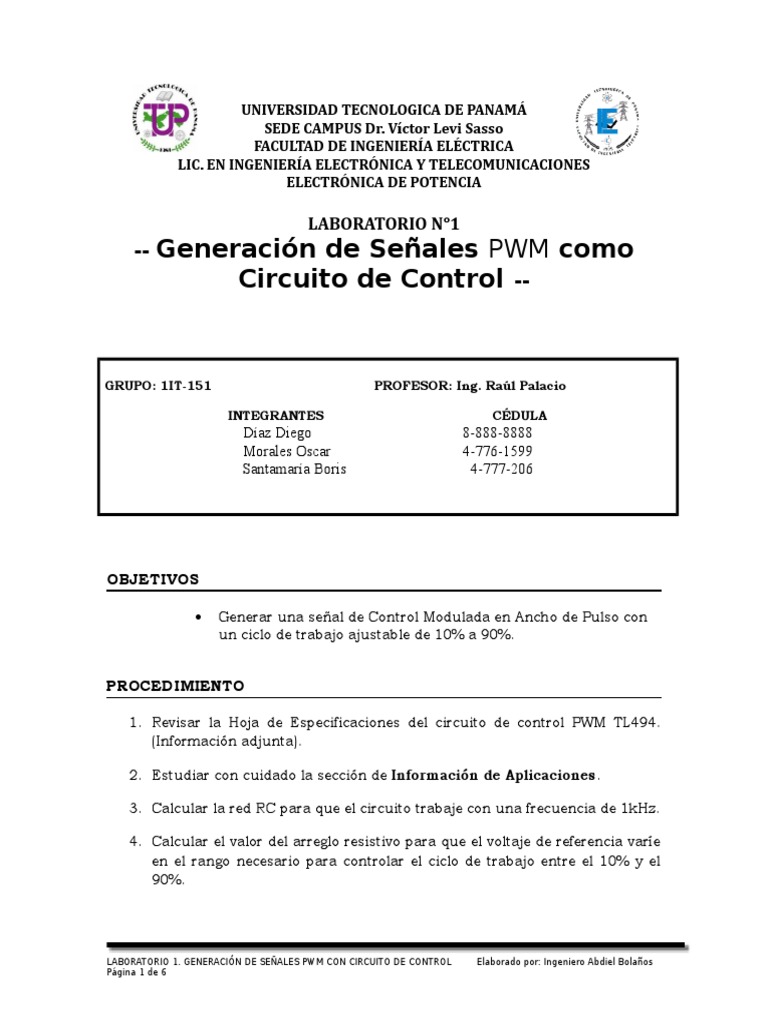 LABORATORIO 1 - Generaci+ N de Se+ Ales PWM Con Circuito de Control | PDF | Amplificador ...