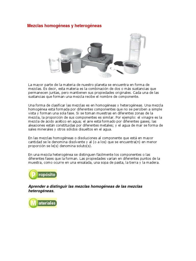 Mezclas Homogéneas Y Heterogéneas Pdf Mezcla Física Aplicada E