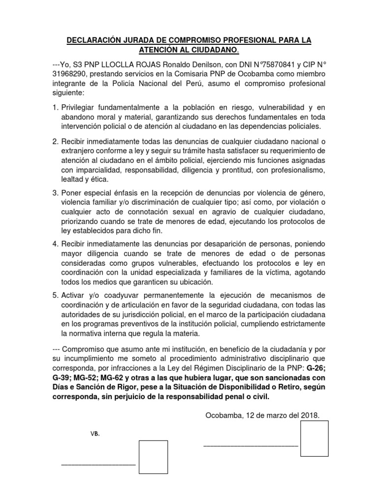 Modelo Declaración Jurada. | PDF | Policía | Ley Pública