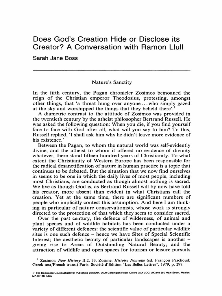 Sarah Jane Boss - Does God's Creation Hide or Disclose Its Creator - A ...