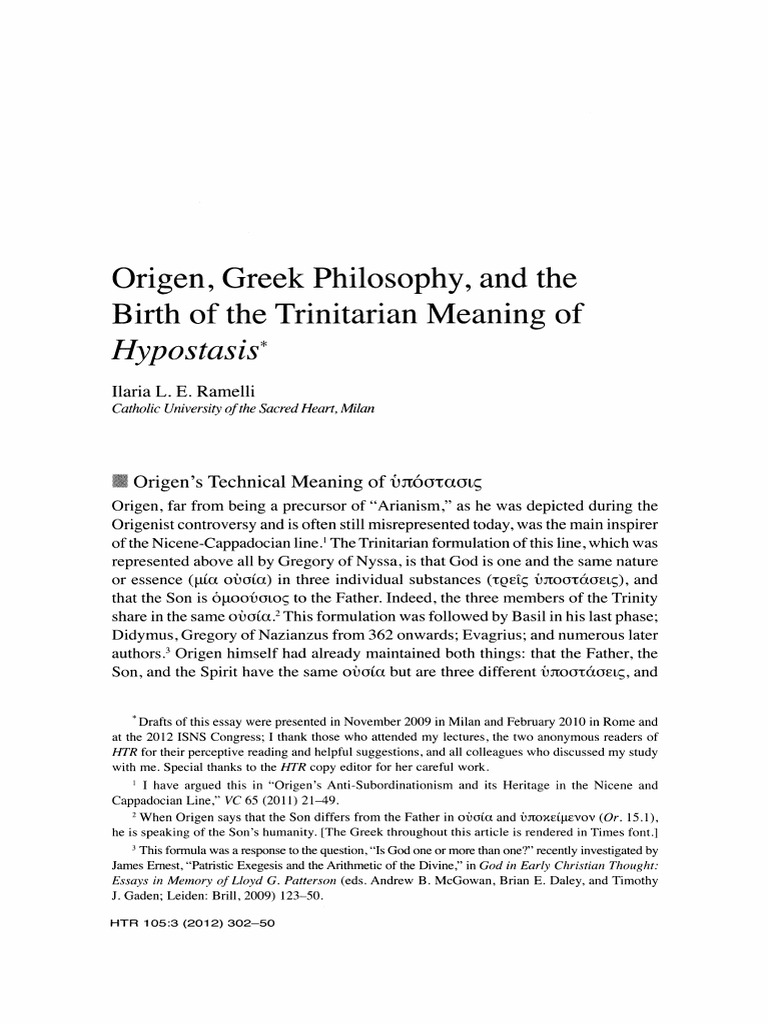 Origen, Greek Philosophy, and The Hypostasis : Birth of The Trinitarian ...