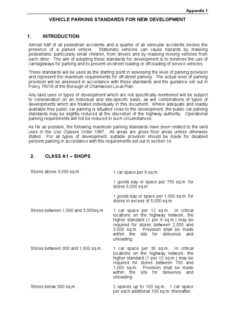 Vehicle Parking Standards For New Development: Appendix 1 | PDF ...