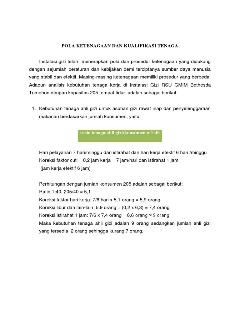 Pola Ketenagaan Instalasi Gizi | PDF