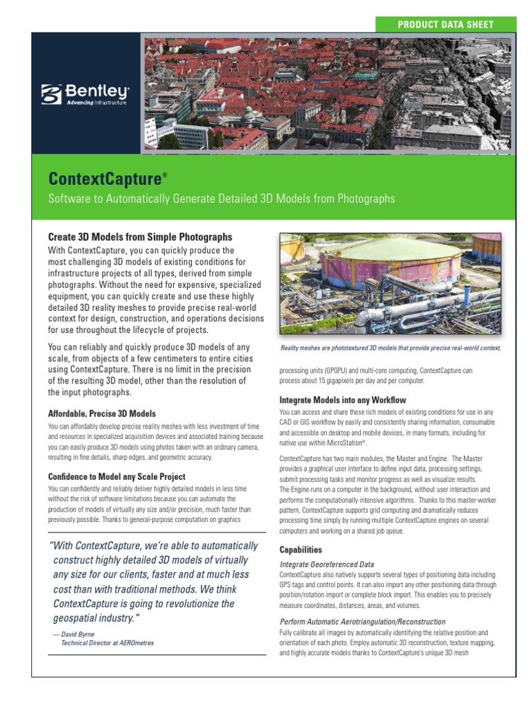 ContextCapture Data Sheet LTR | PDF | 3 D Computer Graphics | 3 D Modeling