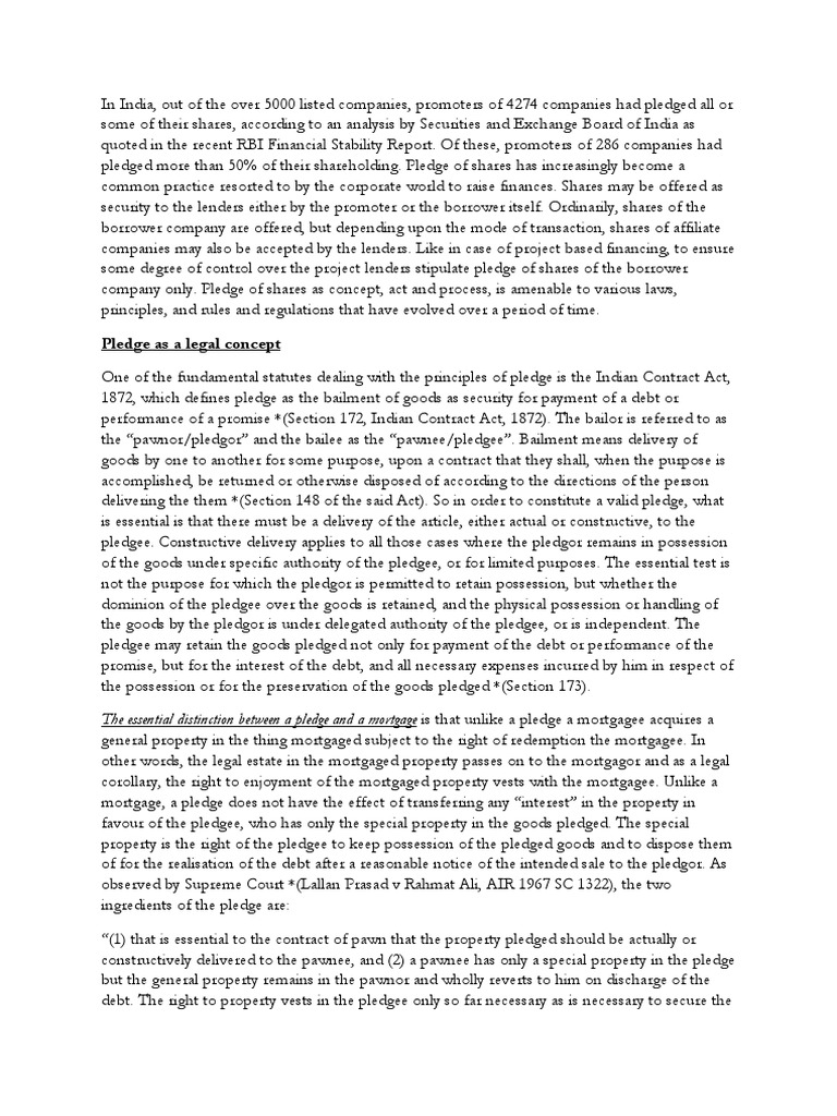 Pledge of Shares | PDF | Loans | Mortgage Law