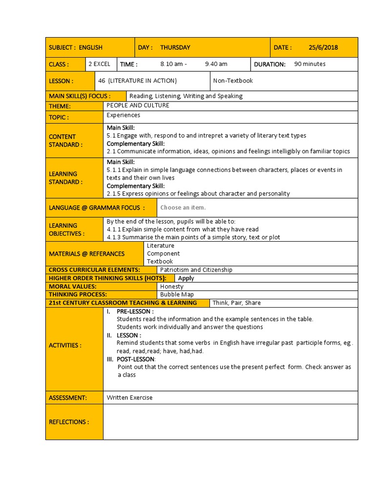 Form 2 Lesson Plan CT 46 | PDF