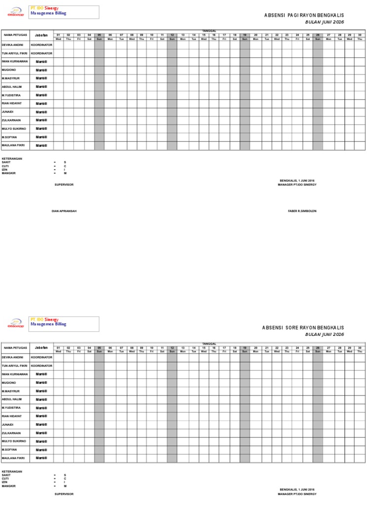 Format Absensi 201709 | PDF