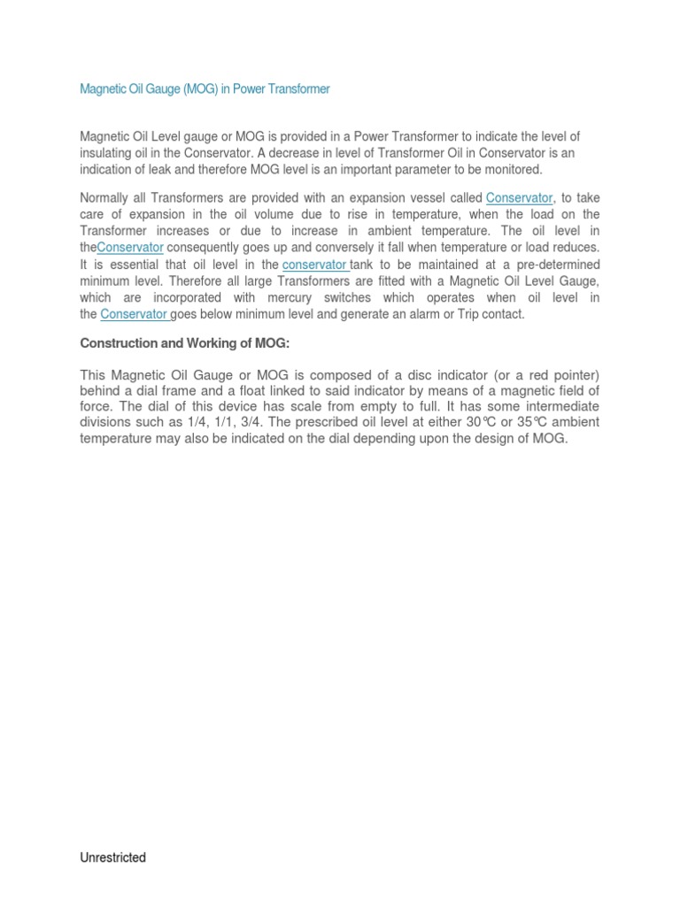 Magnetic Oil Gauge (MOG) Level Monitoring in Power Transformers | PDF ...