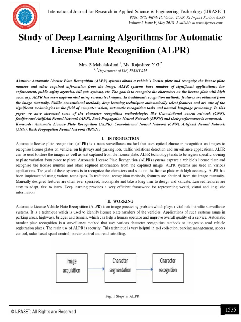 Study of Deep Learning Algorithms For Automatic License Plate ...