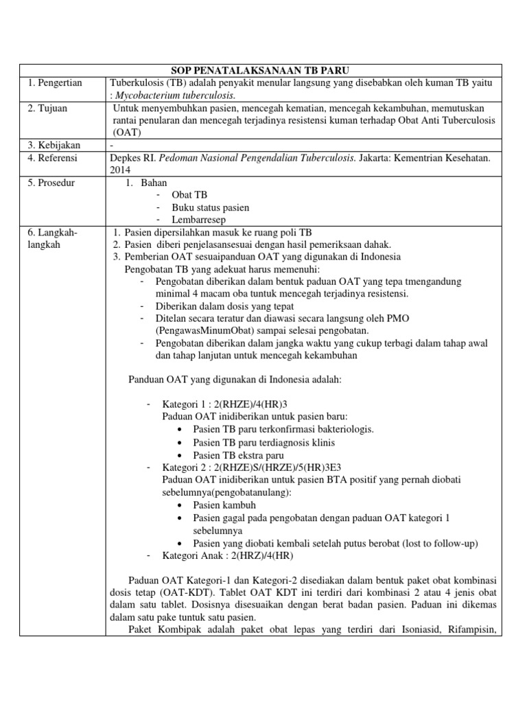 Sop Penatalaksanaan TB Paru | PDF