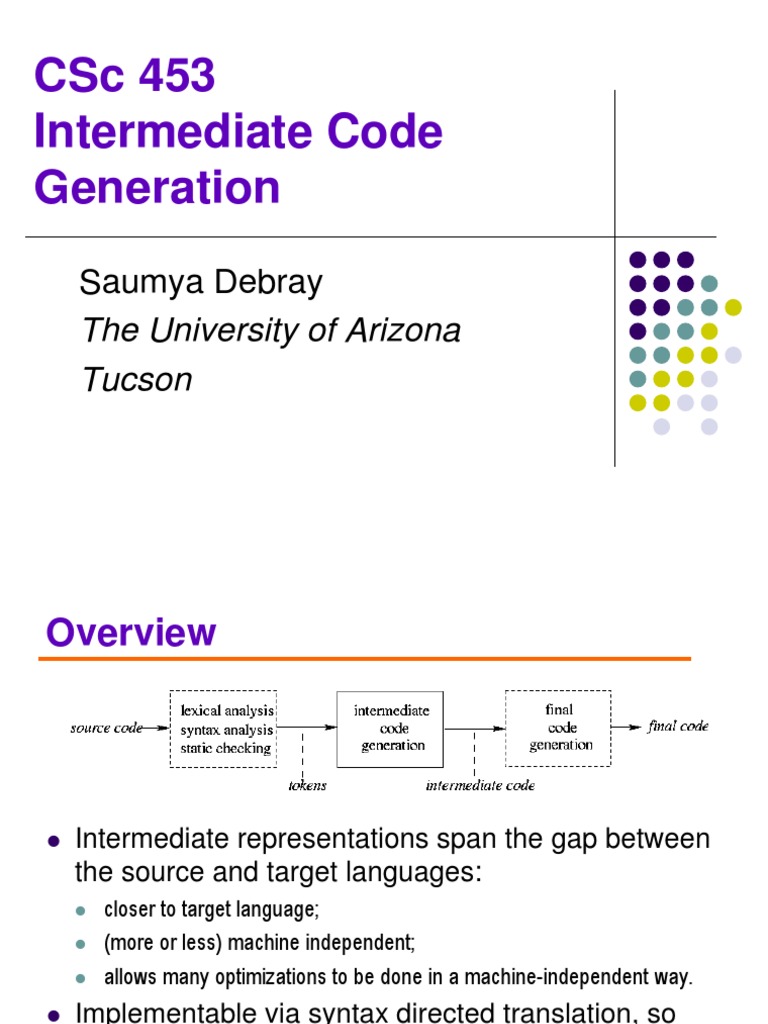 CSC 453 Intermediate Code Generation: Saumya Debray | PDF | Parsing ...
