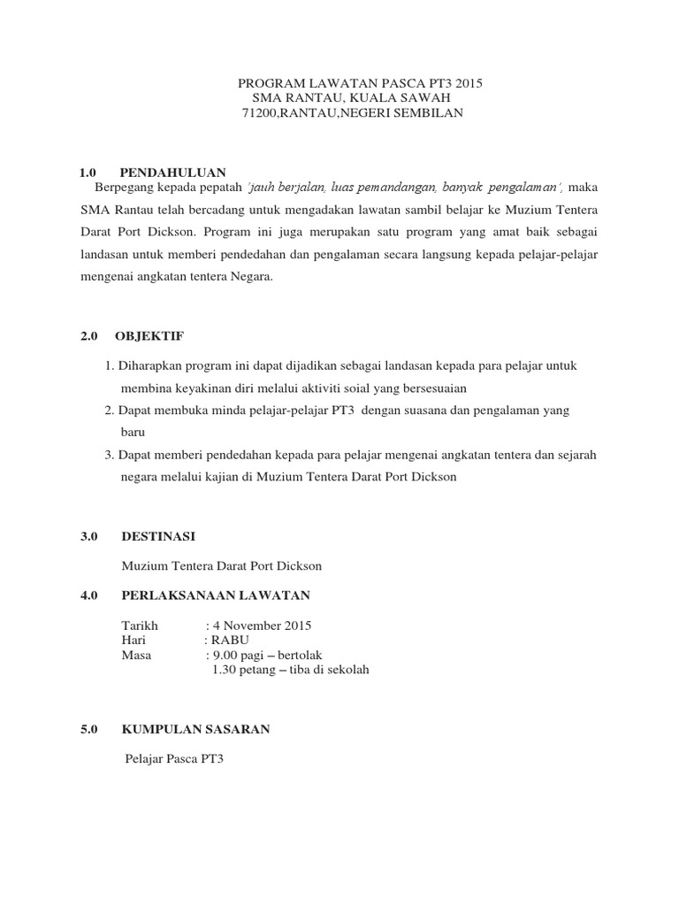 2015 Program Lawatan Pasca Pt3 | PDF