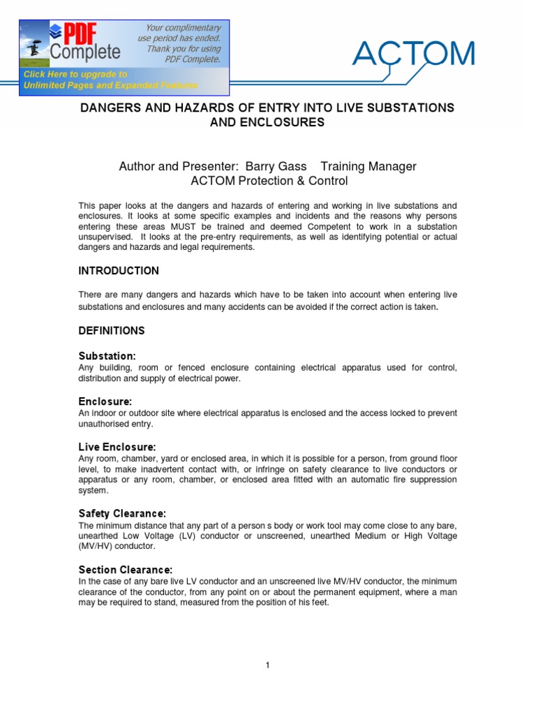 Substation Entry Hazards and Safety Protocols | PDF | Electrical ...
