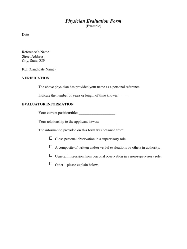 4.29 Physician Evaluation Form (Example 2) | PDF | Physician | Evaluation