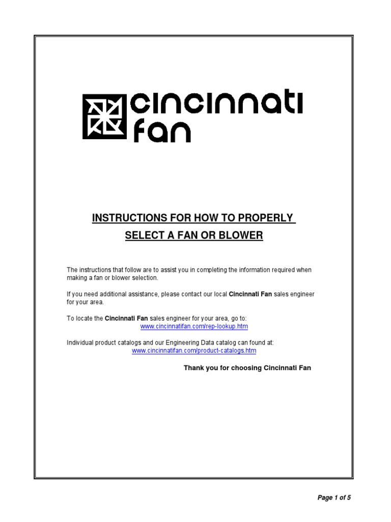 Instructions For How To Properly Select A Fan or Blower | PDF