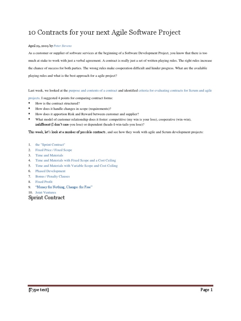 10 Contracts For Your Next Agile Software Project | PDF | Scrum ...