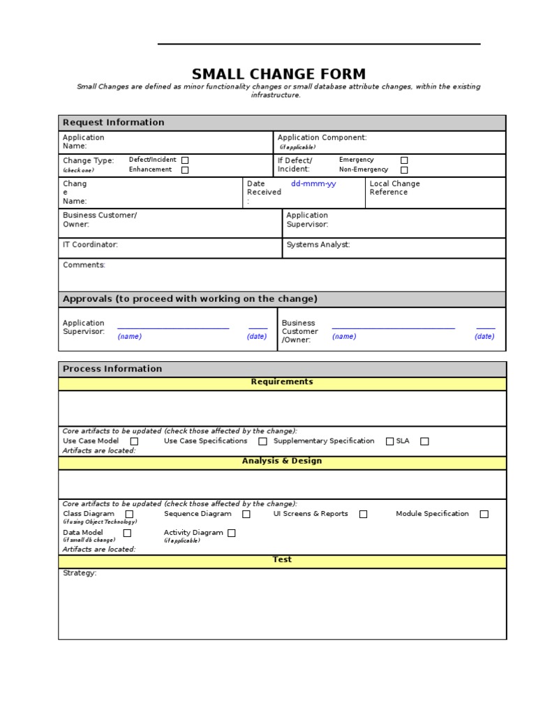 Small Change Form Template | PDF | Use Case | Data Model