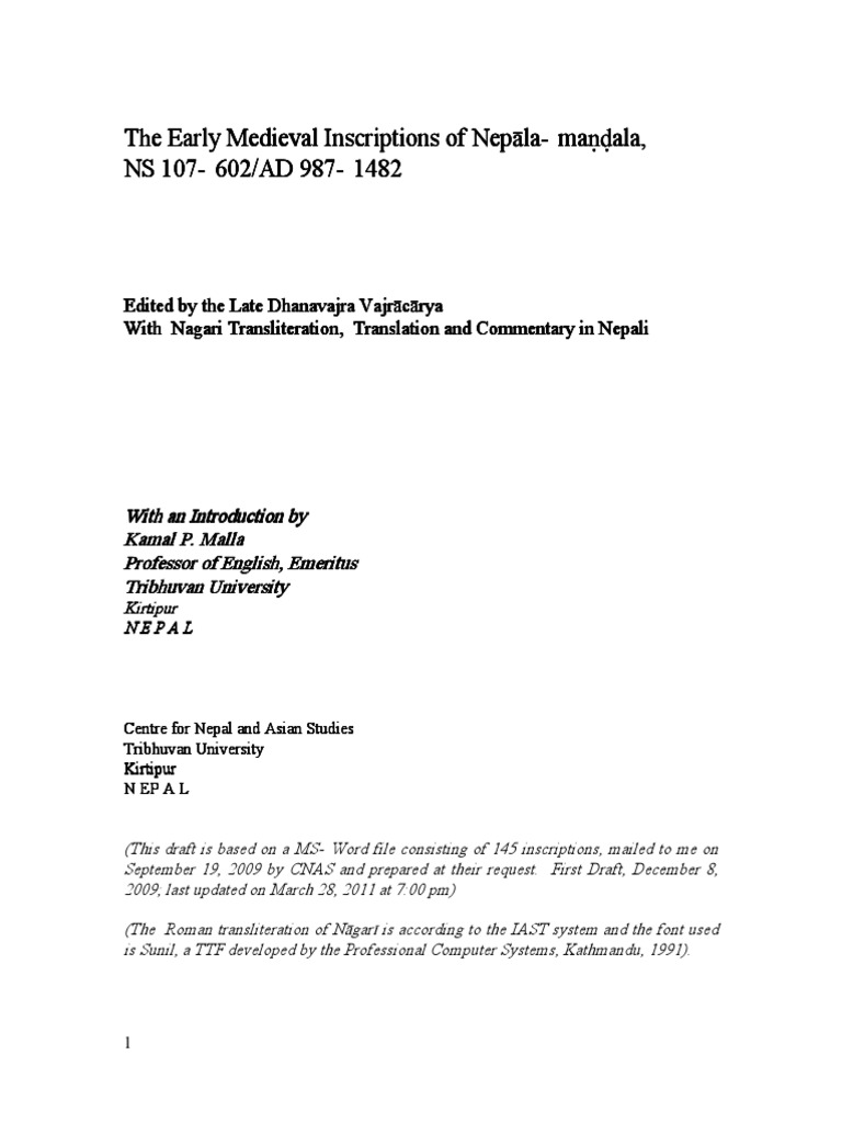The Early Medieval Inscriptions of Nepal Mandala | PDF | Epigraphy | Nepal