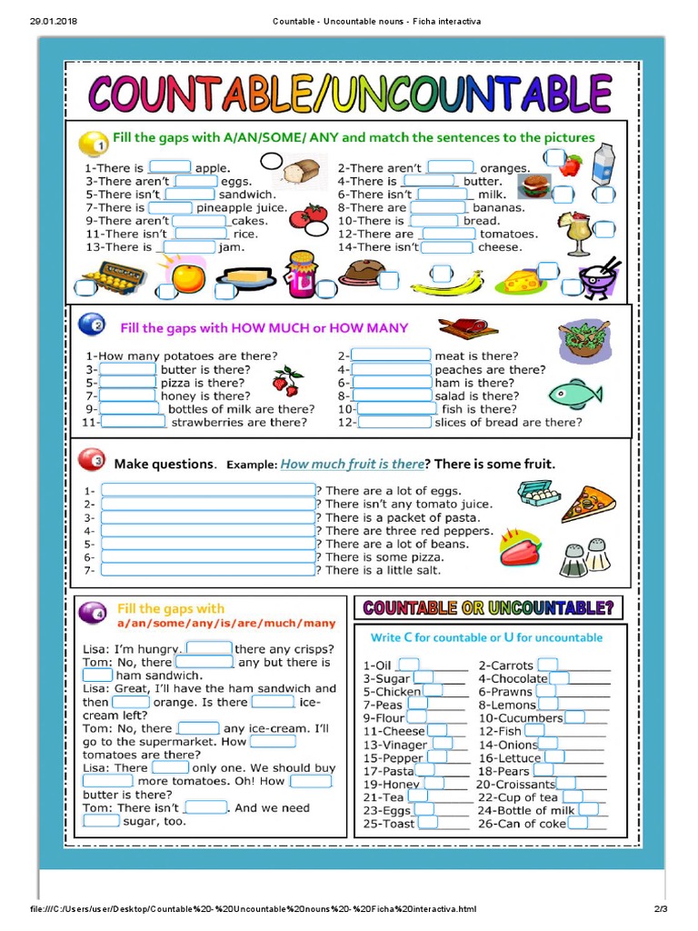 Countable - Uncountable Nouns - Ficha Interactiva | PDF