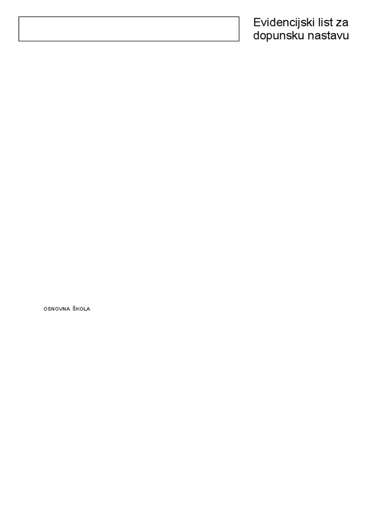 Evidencijski List Za Dopunsku Nastavu | PDF
