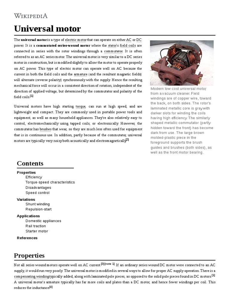 Universal Motor | PDF | Electric Motor | Components