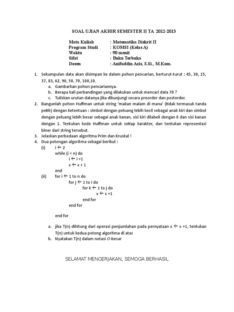 UAS Matematika Diskrit 2 (KL A) | PDF