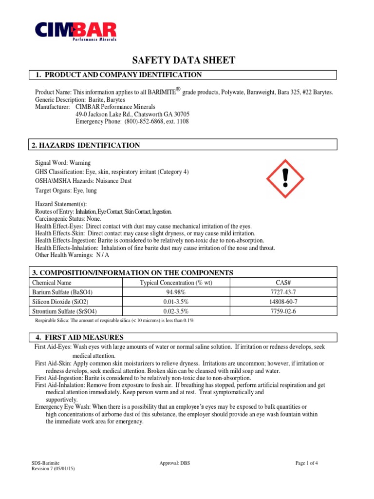 SDS Barimite Rev71 | PDF | Silicon Dioxide | Toxicity
